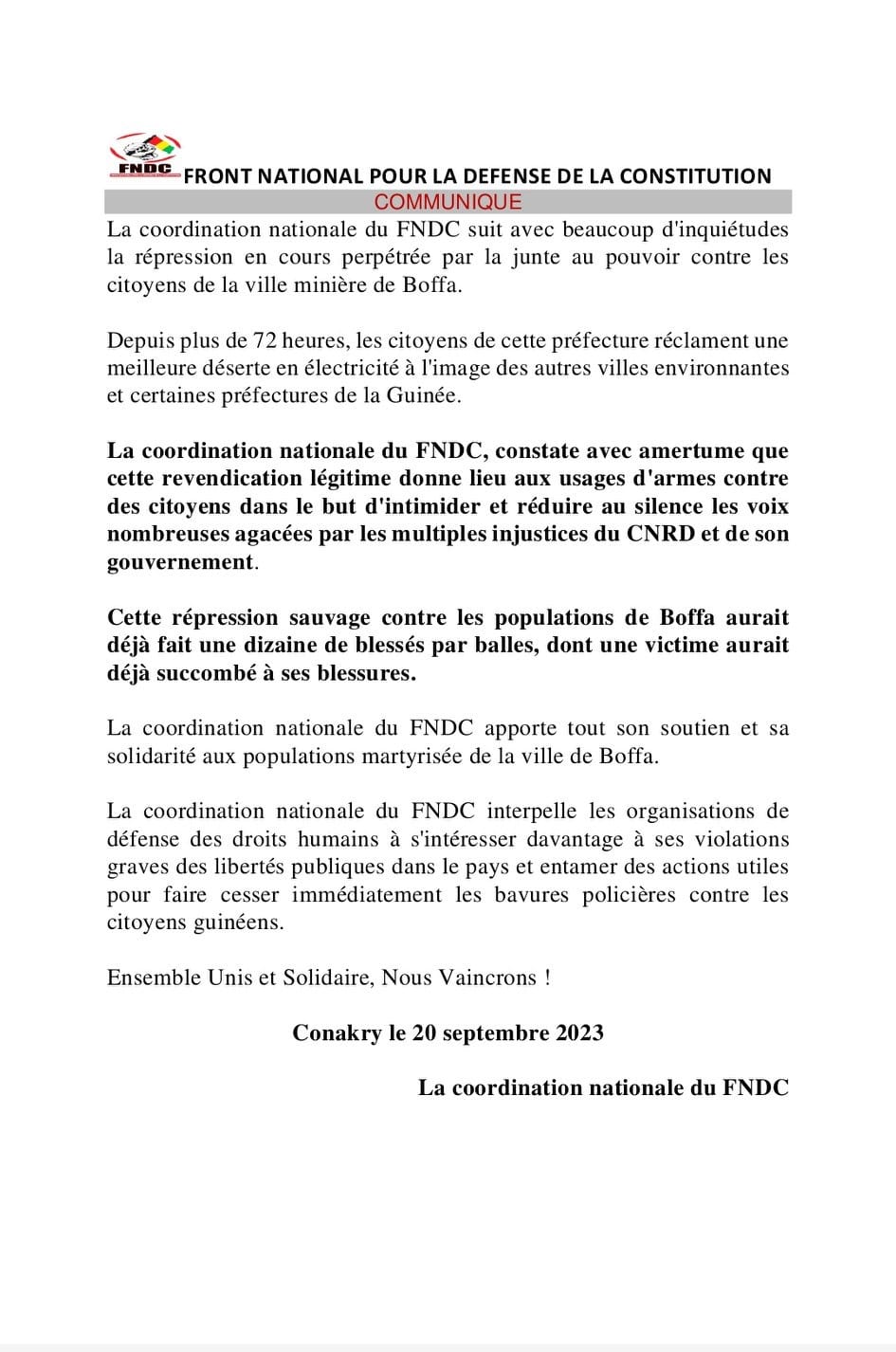 LE FNDC S'INQUIÈTE DE LA RÉPRESSION EN COURS DANS LA VILLE MINIÈRE DE ...